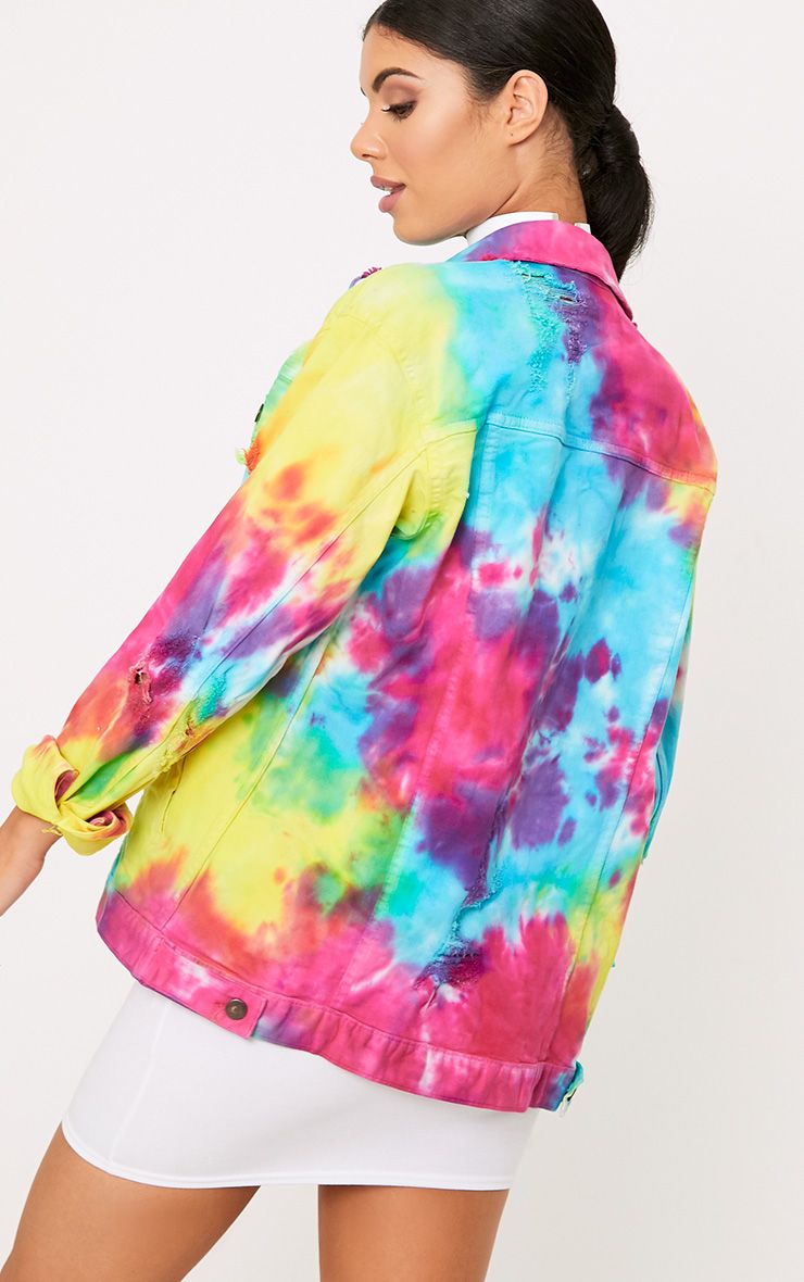 Reign Multi Tie Dye Distress Oversized Denim Jacket | Jackets ...