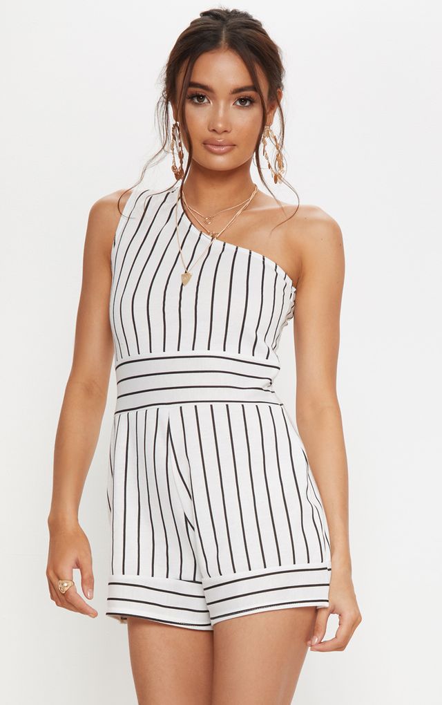 Playsuits & Rompers | Striped & Bardot | PrettyLittleThing