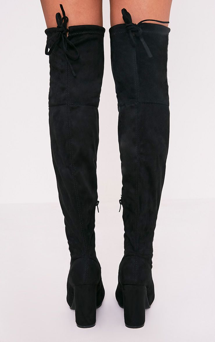 Bess bottes cuissardes noires imitation daim à talons | Bottes ...