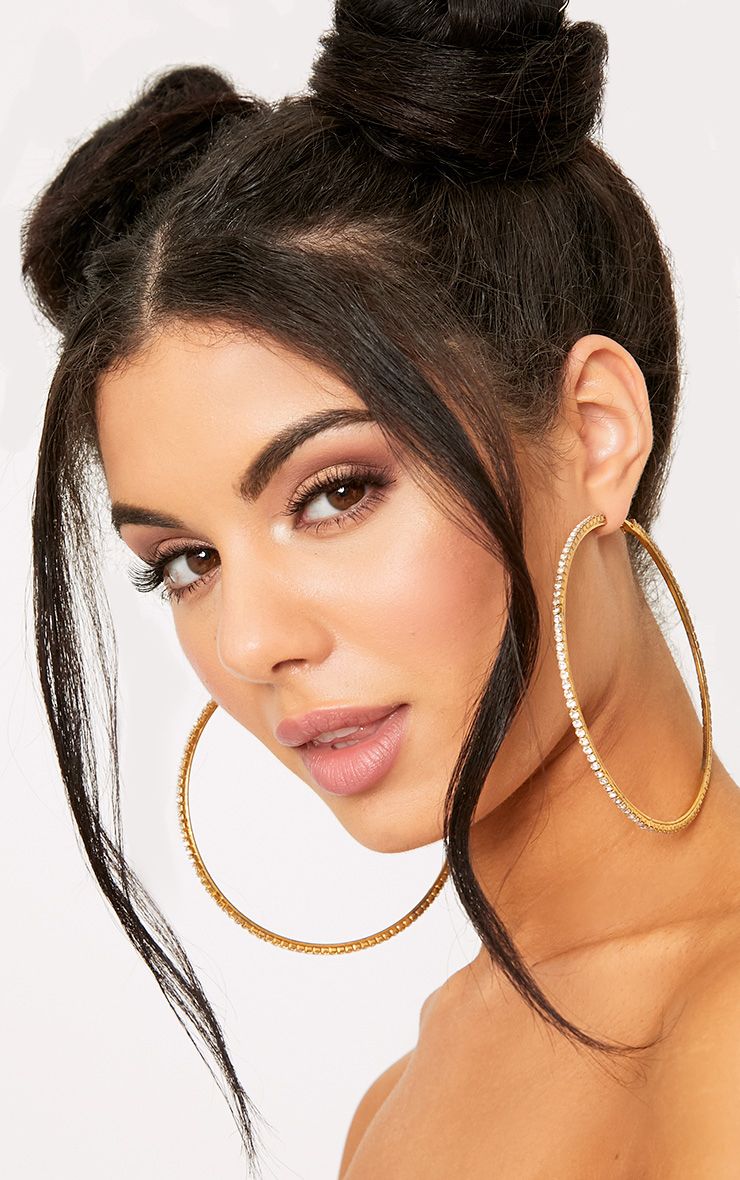 Gold Oversized Diamante Hoop Earrings | Hoop earrings, Earrings outfit ...