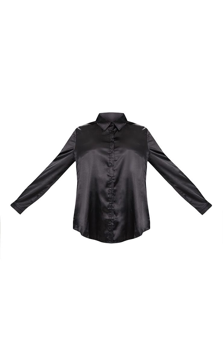 Plus Black Satin Button Front Shirt | PrettyLittleThing