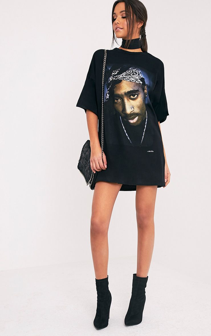 2Pac Portrait Black T-Shirt Dress | Dresses | | PrettyLittleThing